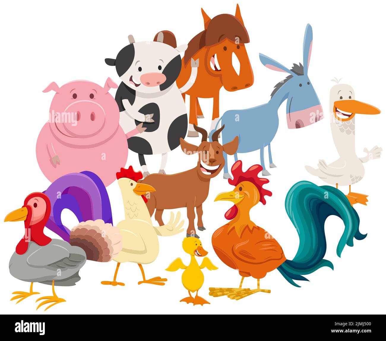 Cartoon farm animals comic characters group Stock Photo - Alamy