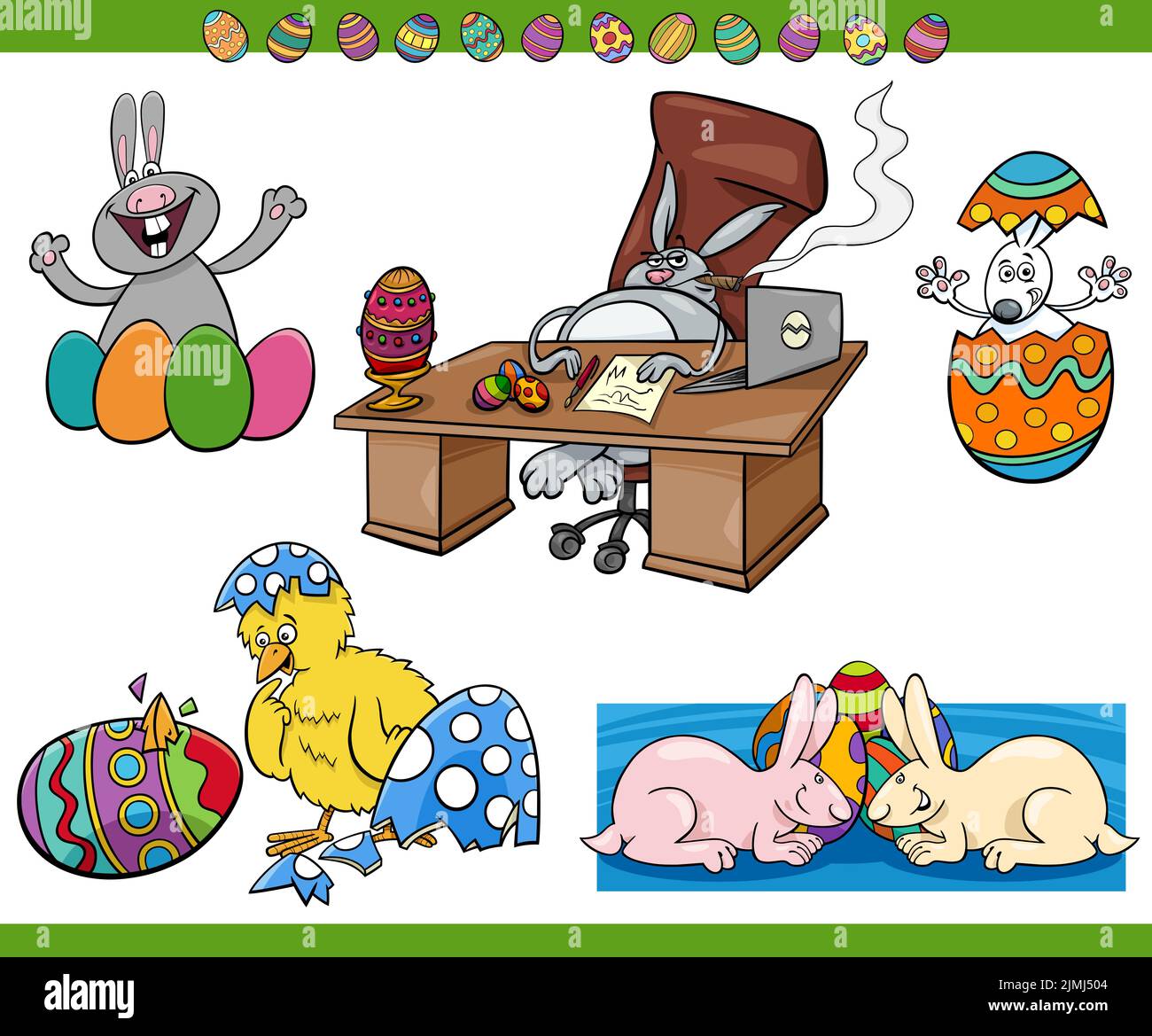 Cartoon Easter bunnies and chick characters set Stock Photo - Alamy