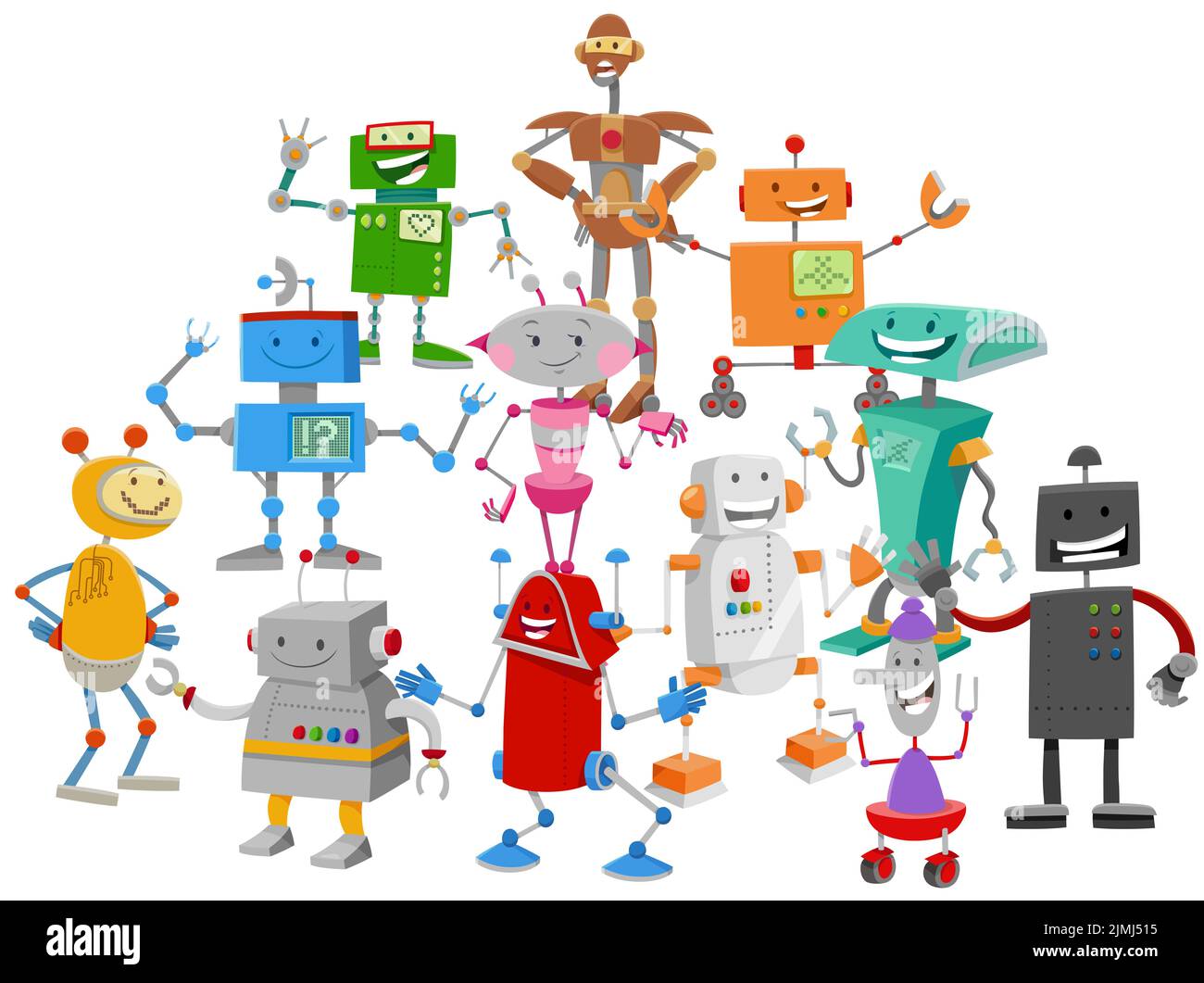 Funny cartoon robots fantasy characters group Stock Photo - Alamy