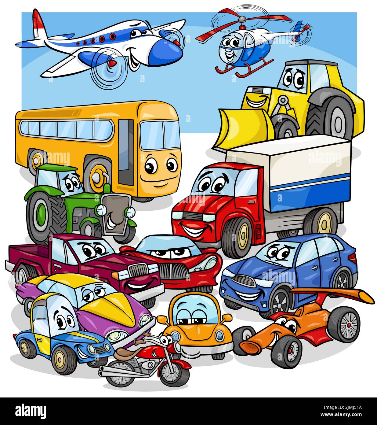 Car and vehicles cartoon characters group Stock Photo - Alamy