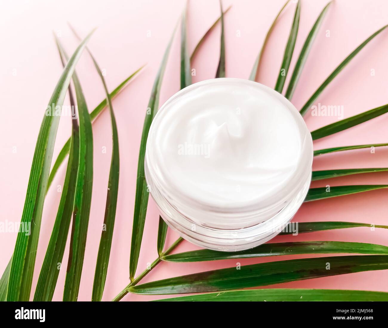 Face cream jar and green leaf, beauty, skincare and cosmetic product ...
