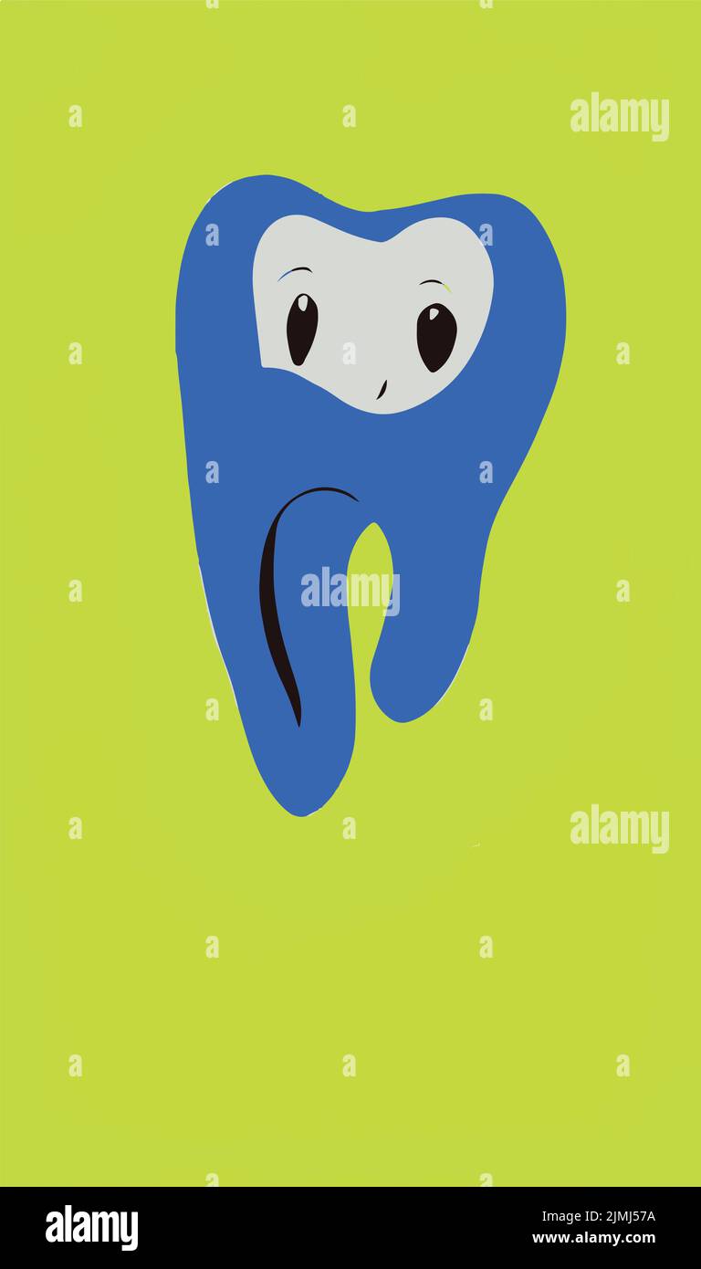 A vertical design of a cartoon tooth isolated on green background Stock ...