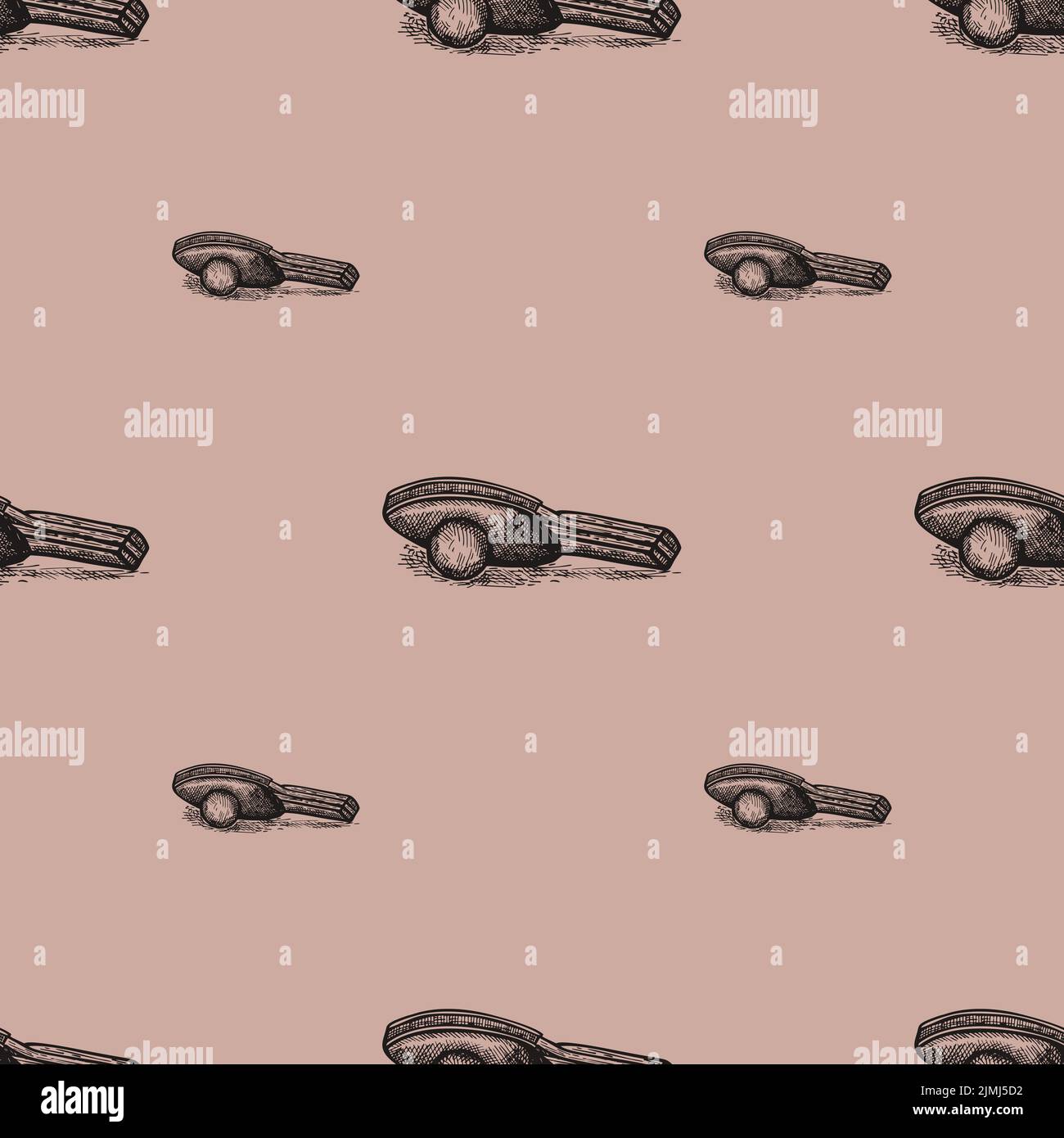 Ping pong racket engraved seamless pattern. Vintage sport elements in ...