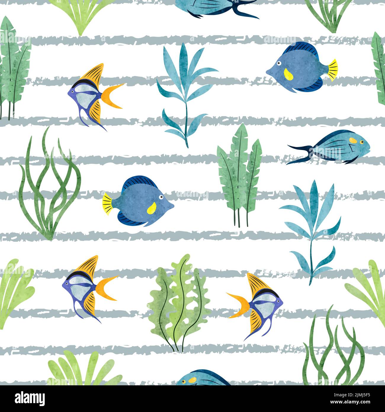Seamless striped sea fish pattern. Underwater background with hand ...