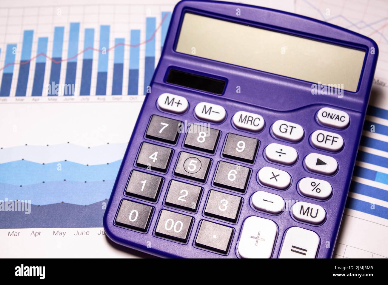 Blue digital calculator on the top view white background Stock Photo ...