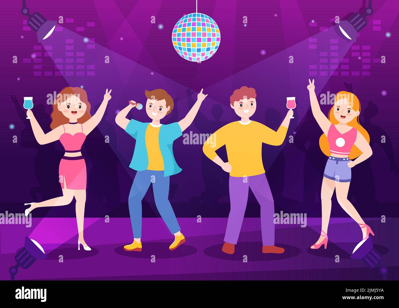 Night Club Cartoon Illustration with Nightlife like a Young People ...