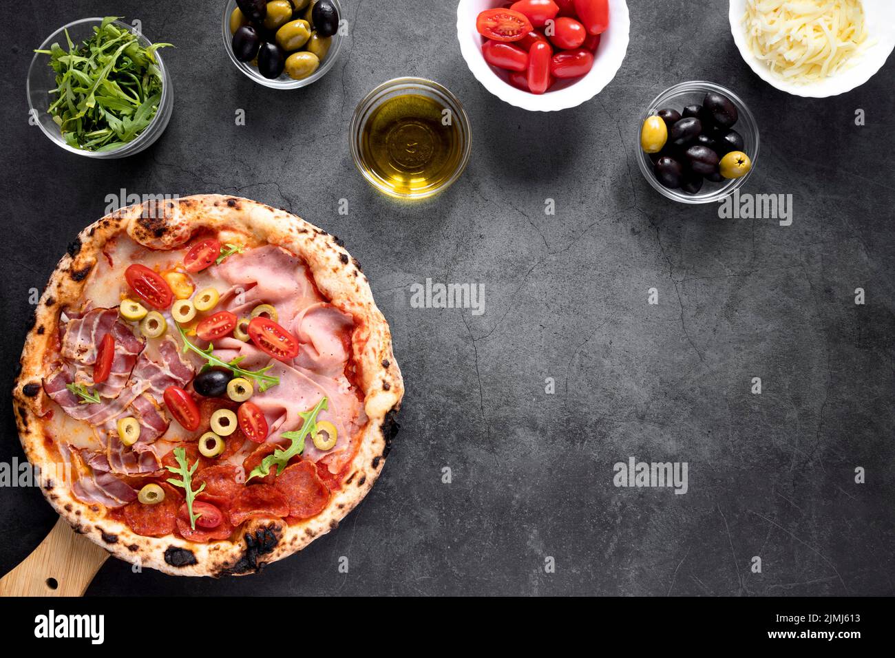 View pizza toppings arrangement Stock Photo - Alamy