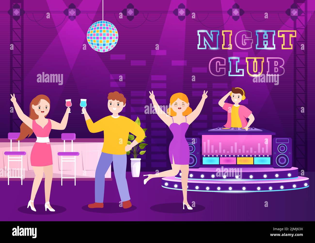 Night Club Cartoon Illustration with Nightlife like a Young People ...