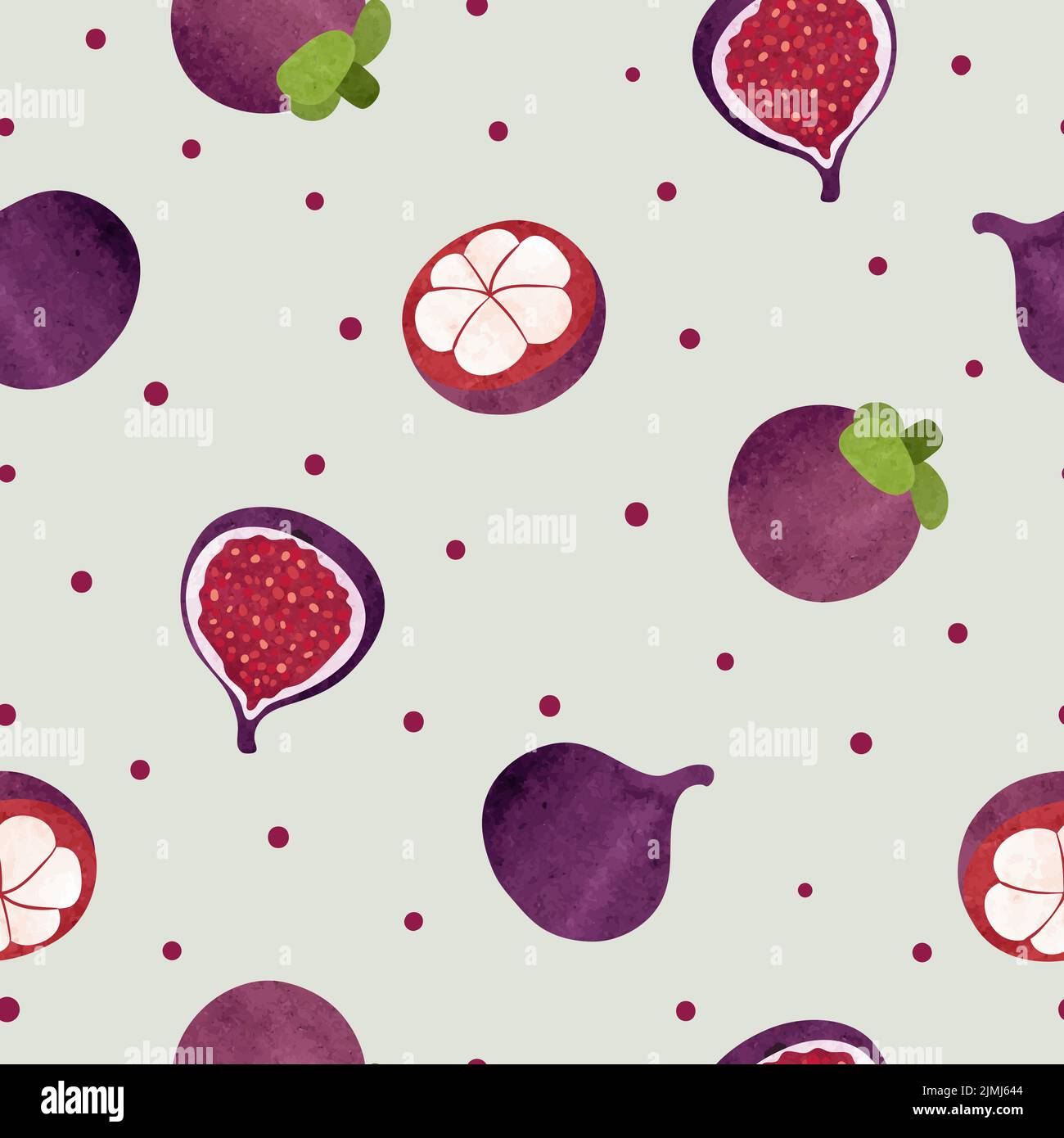 Tropical fruit pattern with watercolor mangosteen and fig. Food ...