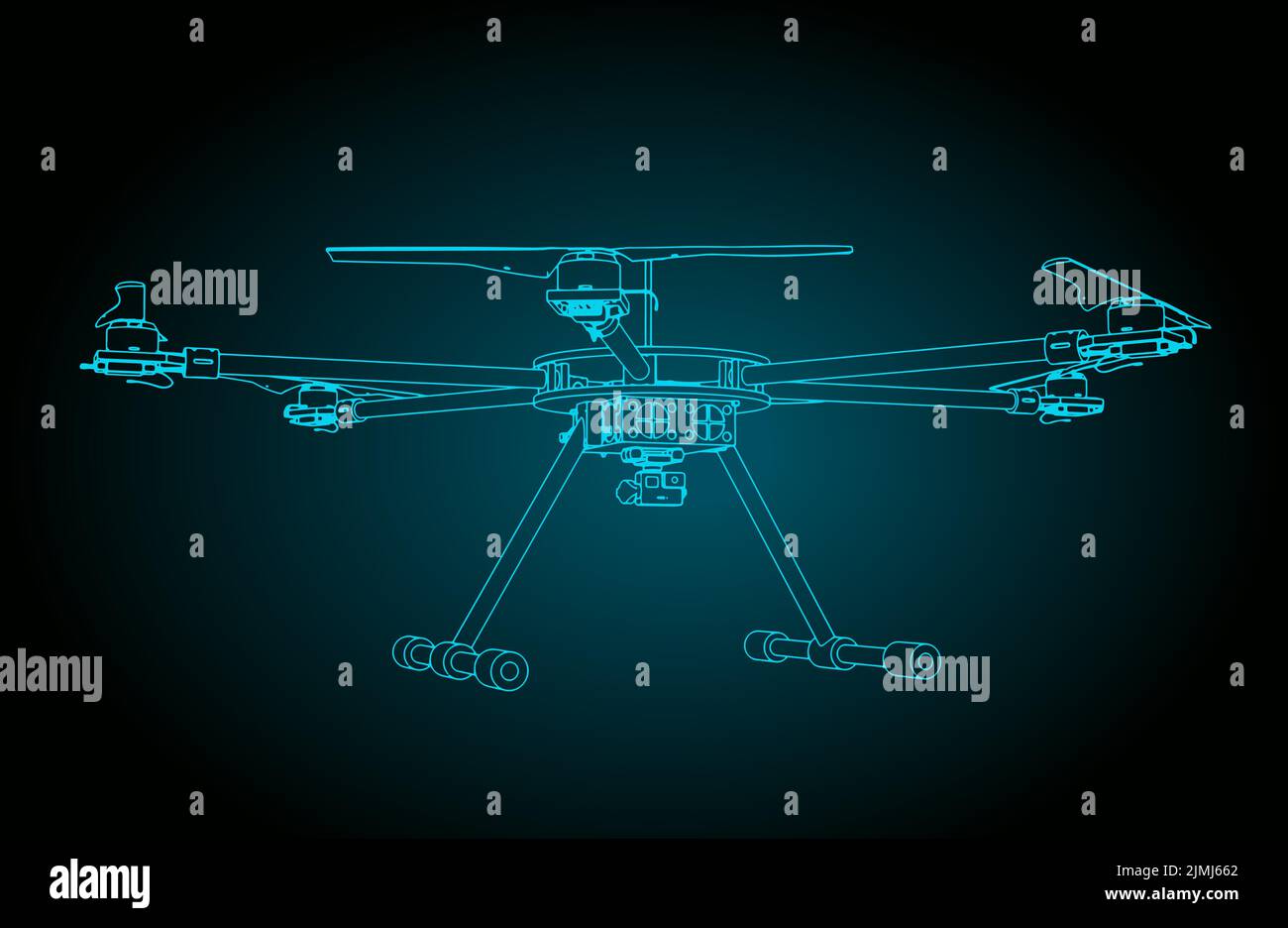 Stylized vector illustration of drawings of hexacopter Stock Vector ...