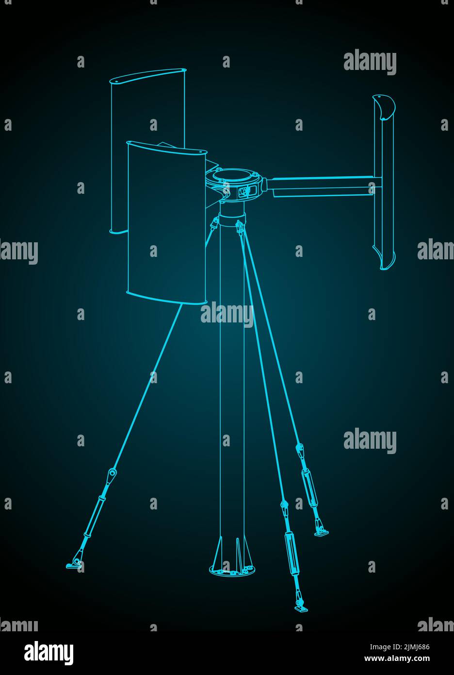 Stylized vector illustration of vertical axis wind turbine power ...