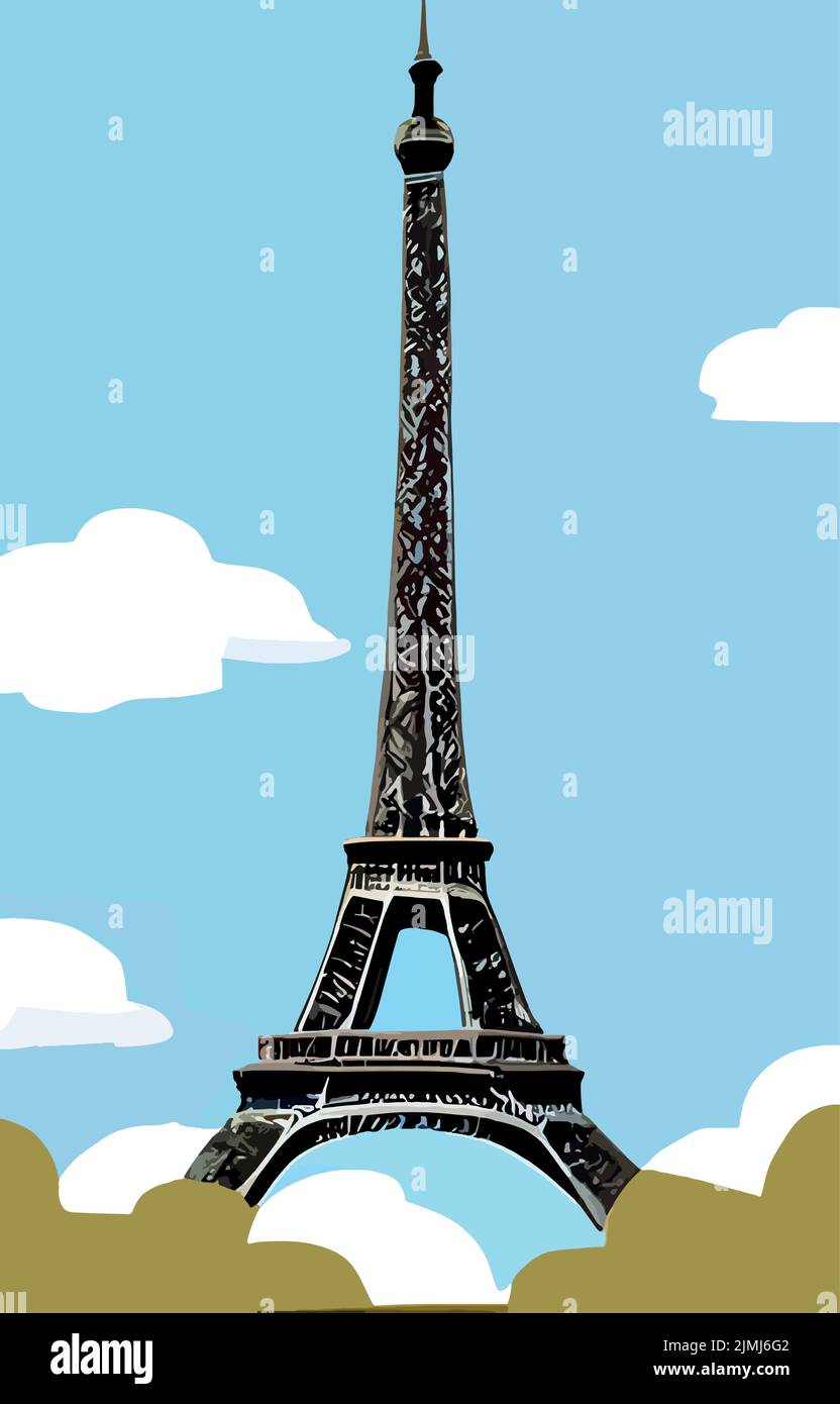 A vertical design of the Eiffel Tower with a cartoon effect Stock ...