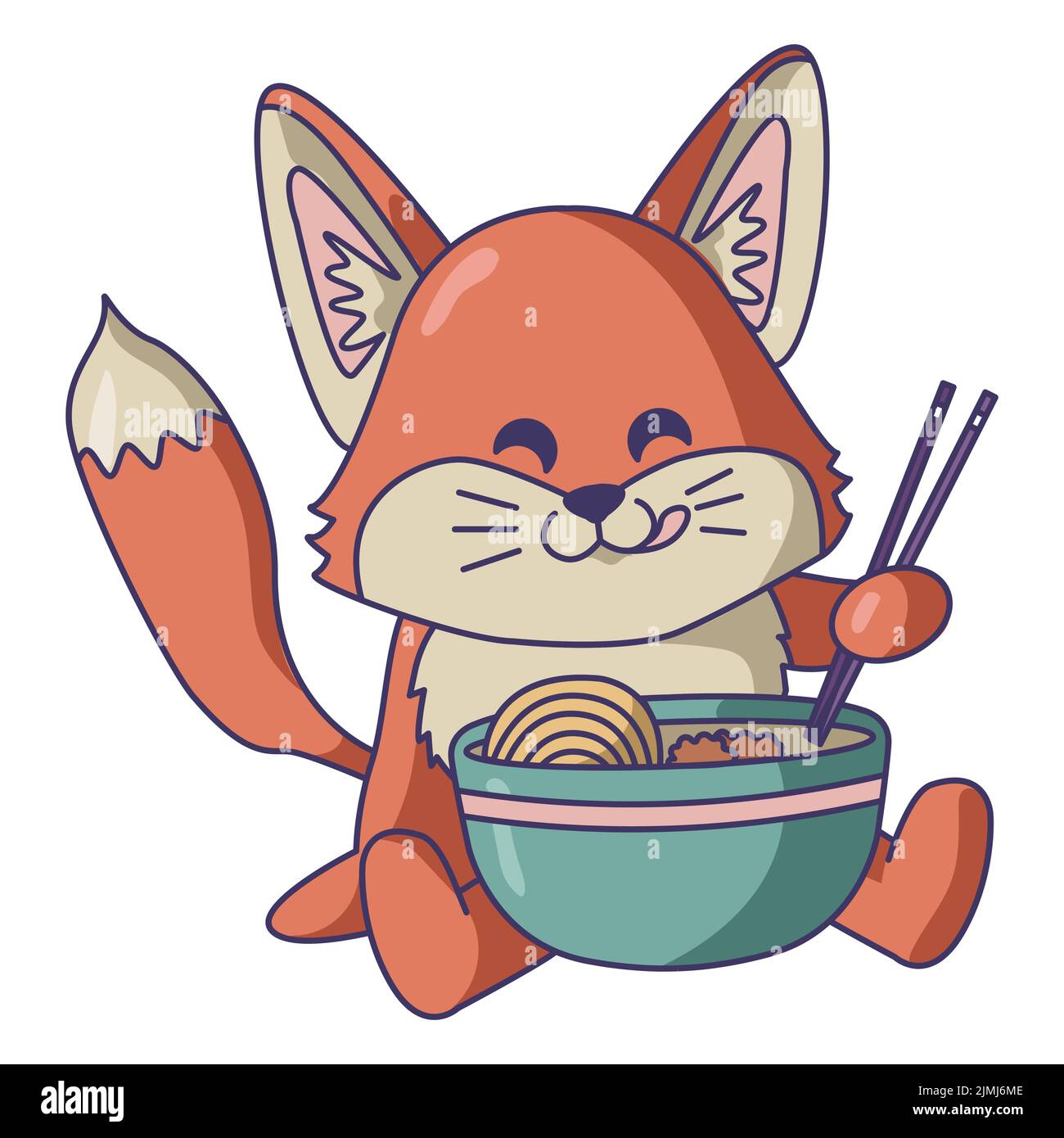 A cute fox eating with chopsticks on a white background Stock Vector ...