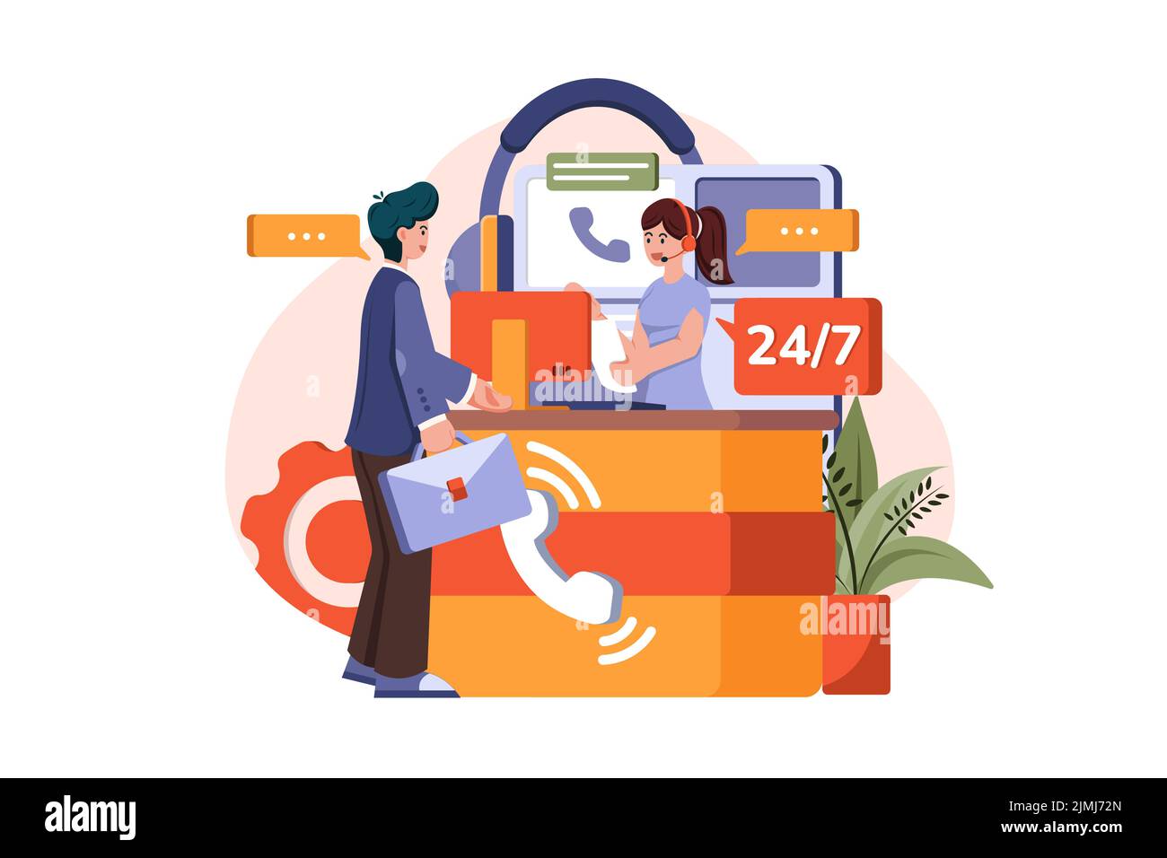 Secretary, customer support center operator Illustration concept on ...