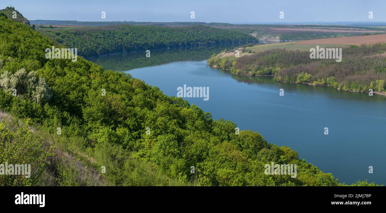 Amazing spring view on the Dnister River Canyon with picturesque rocks ...