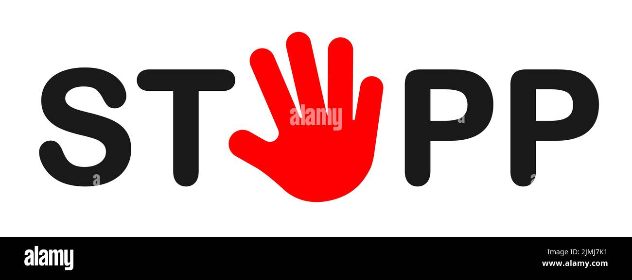 Stop prohibition sign with red hand written in german - vector ...