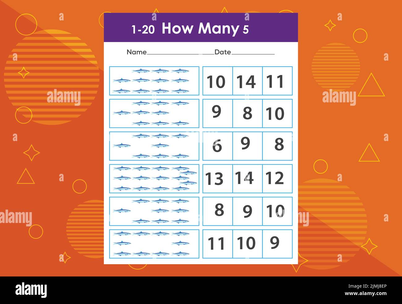 How many fishes task worksheet. Educational children's game worksheet ...