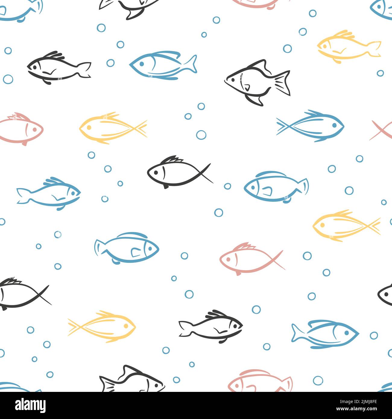 Seamless vector hand drawn fish pattern. Marine illustration Stock ...