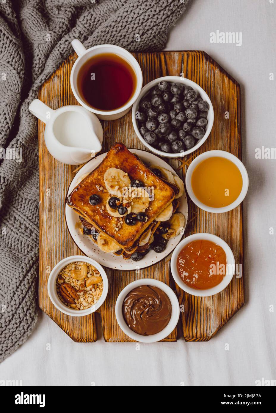 Top view breakfast toast with blueberries banana Stock Photo - Alamy