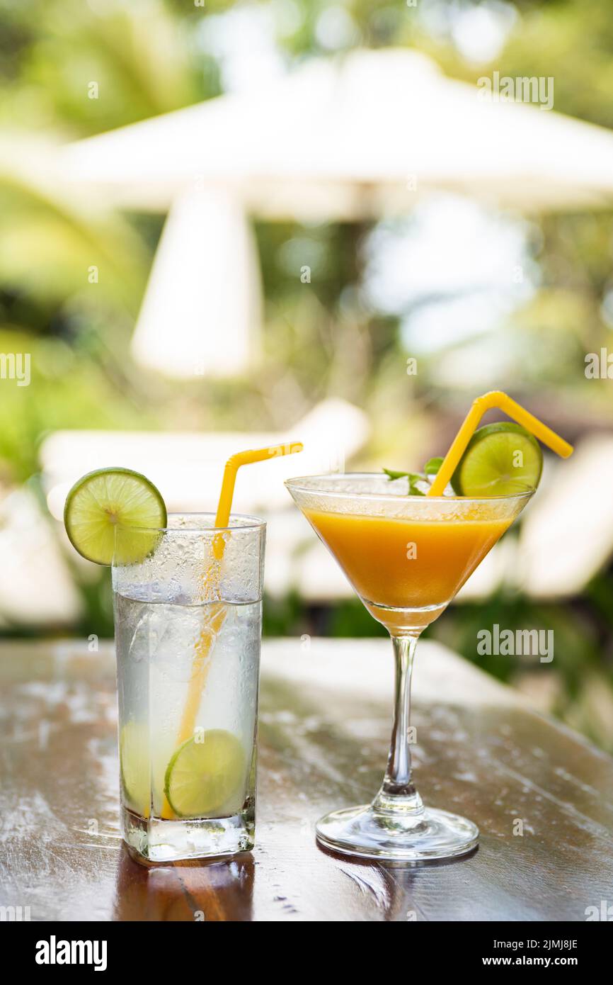 Mojito and Daiquiri highball cocktail on table Stock Photo - Alamy