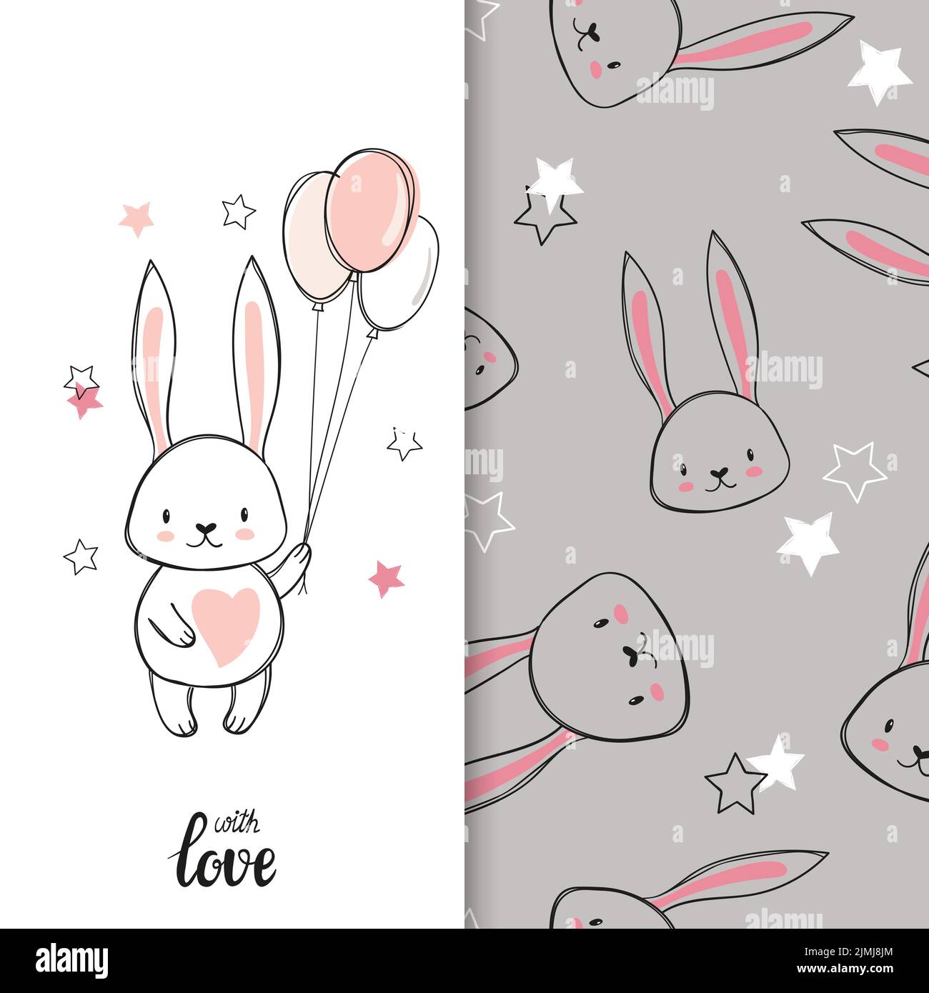 Greeting card with Easter bunny. Vector illustration of cute little ...