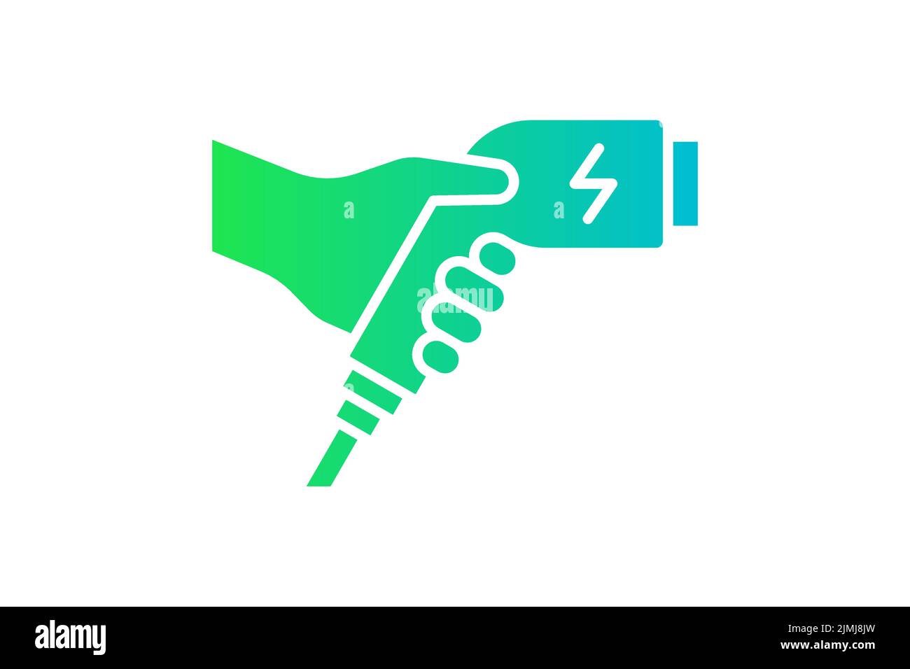 Hand holding electric charger connector green gradient icon. Electrical ...