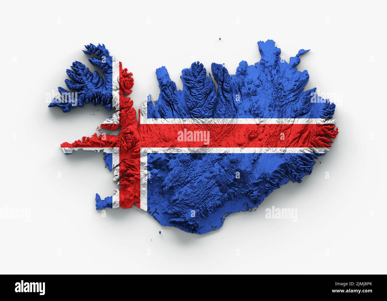A 3d illustration of the Iceland Map with a flag and shaded relief on ...