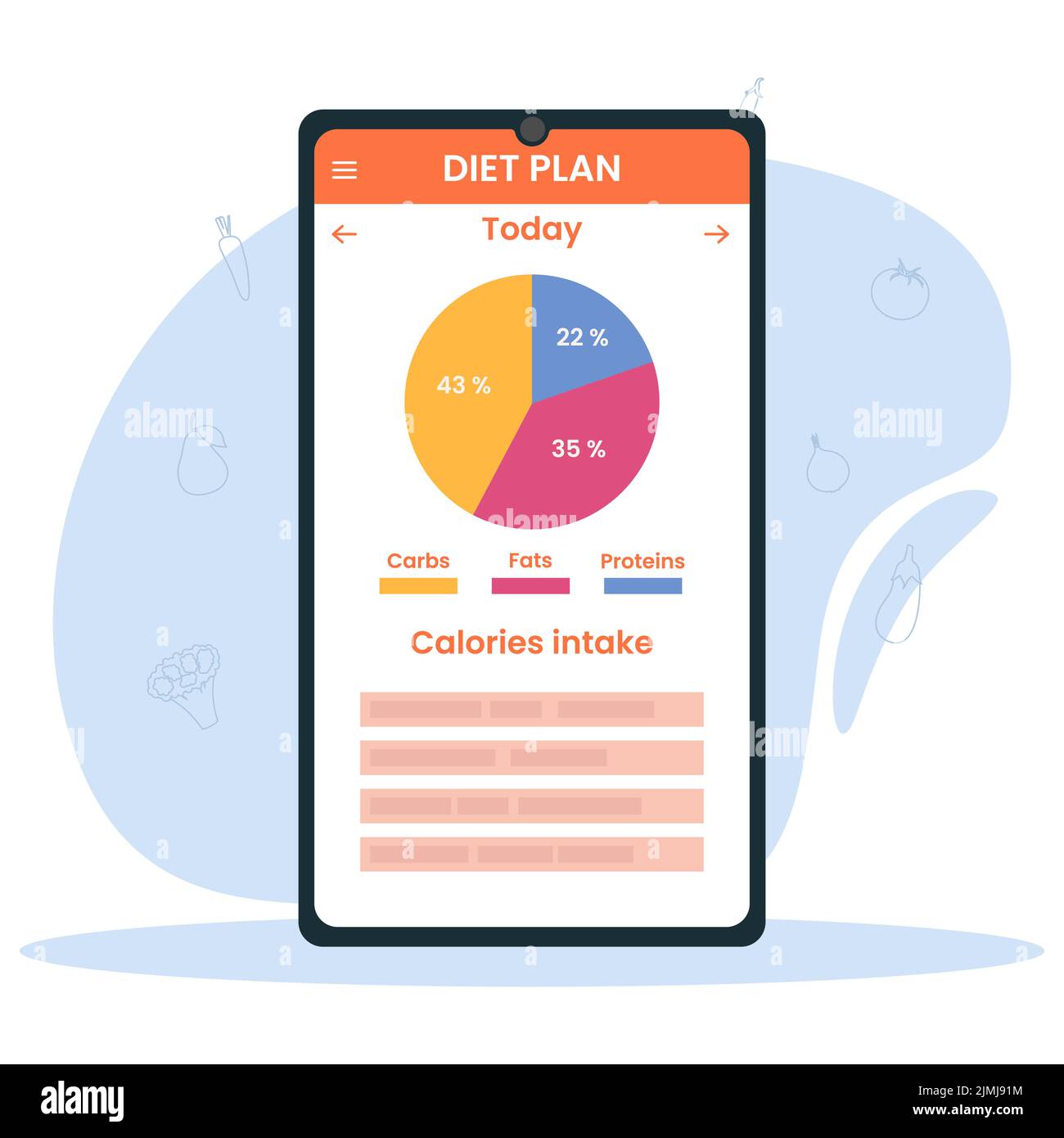 Smartphone with health monitoring, nutrition chart control. Health care ...
