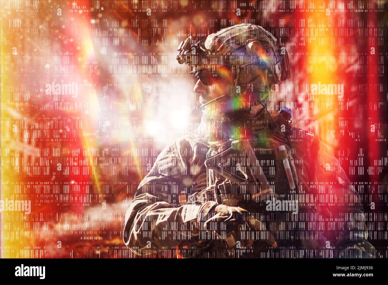 War concept. A bearded soldier in a special forces uniform fighting an ...