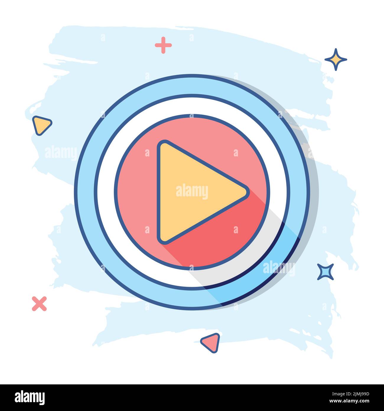 Cartoon play button icon in comic Start illustration pictogram. Click ...