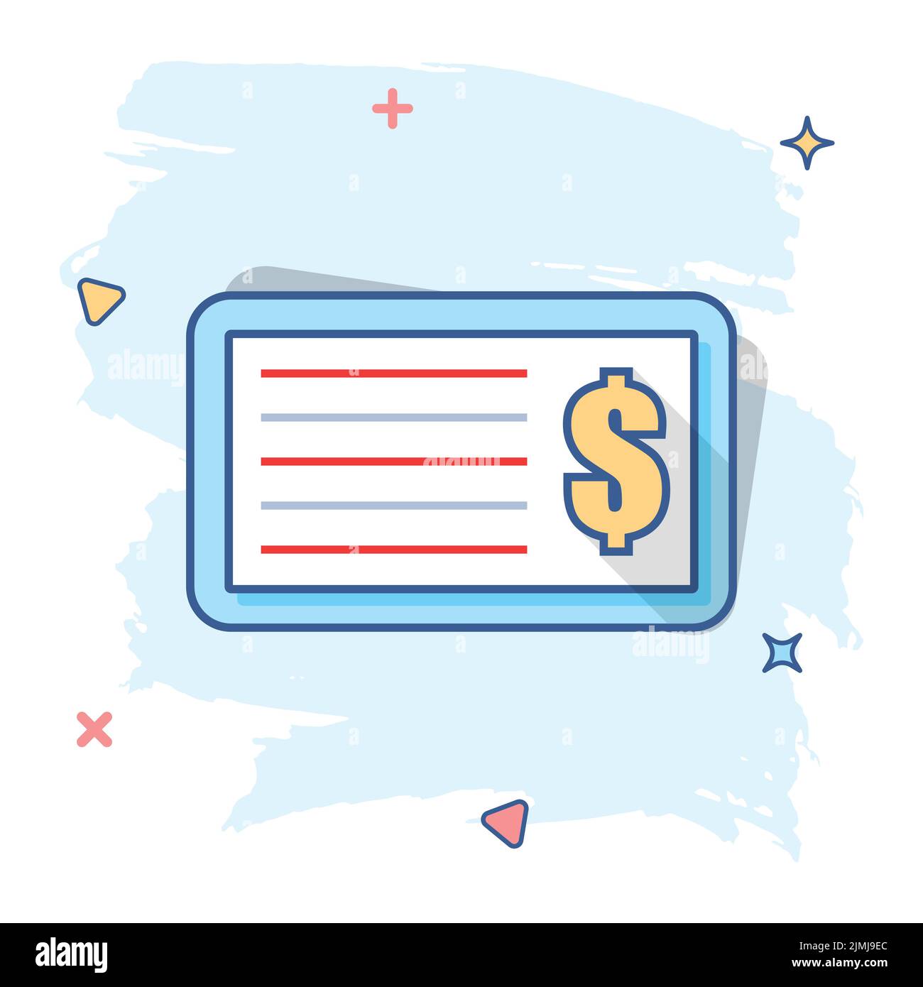 Cartoon money check icon in comic style. Bank checkbook illustration ...