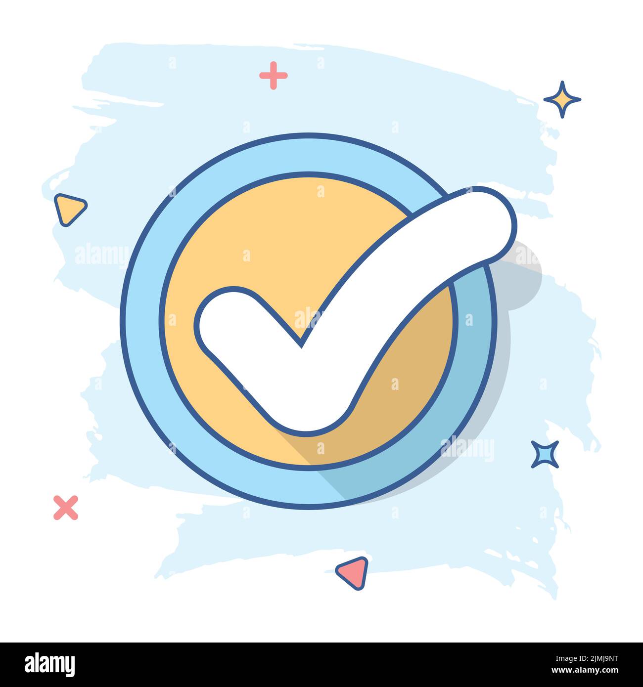 Cartoon check mark icon in comic style. Approved illustration pictogram ...