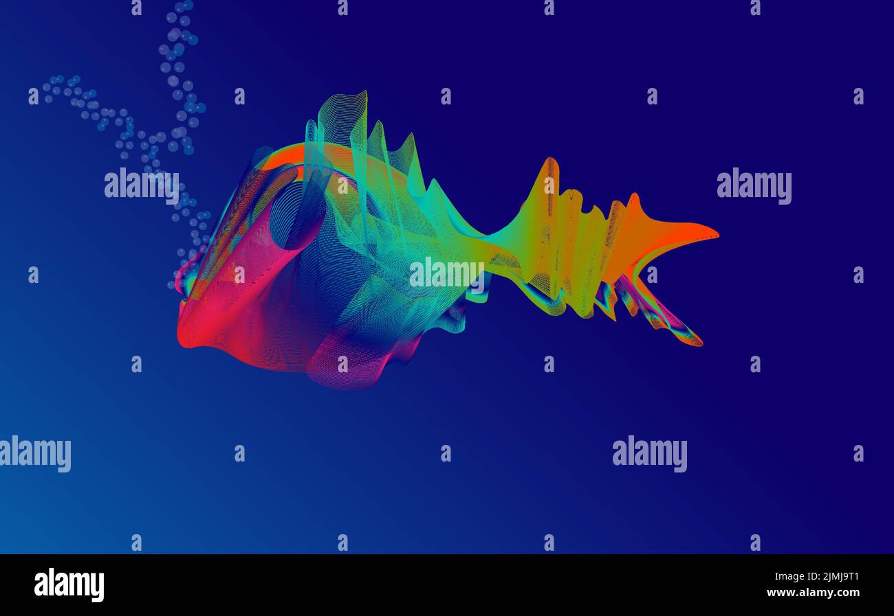 abstract illustration of betta fish, composed of colorful smooth lines ...