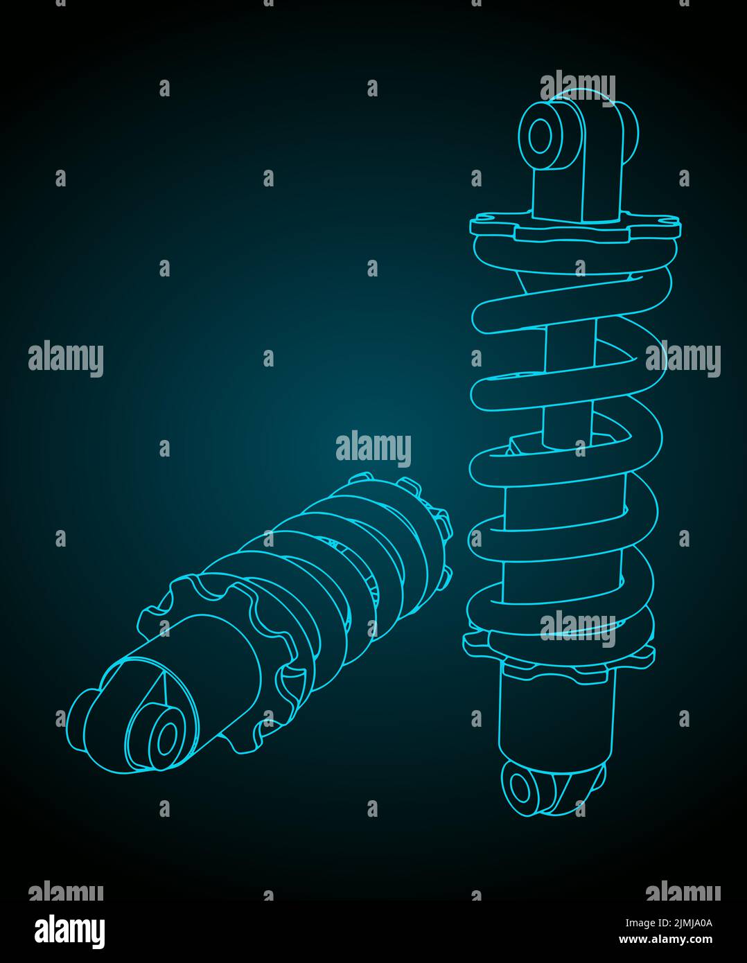 Stylized vector illustration of drawings of bike rear swingarm shock ...