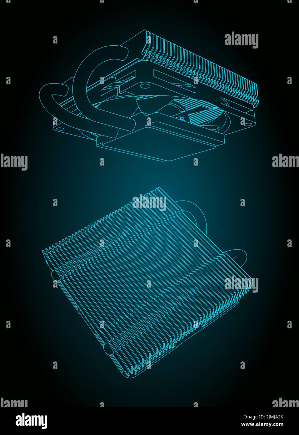 Stylized vector illustration of drawings of slim CPU cooler Stock ...