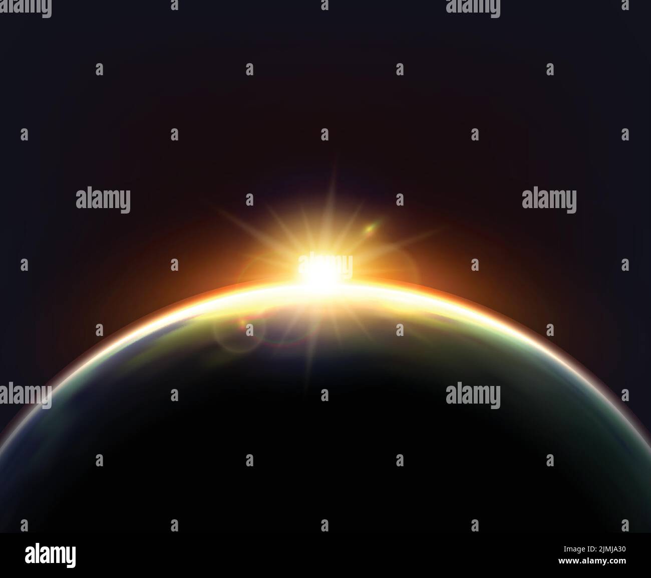 Planet earth cosmic night view with sunshine light on the globe surface ...