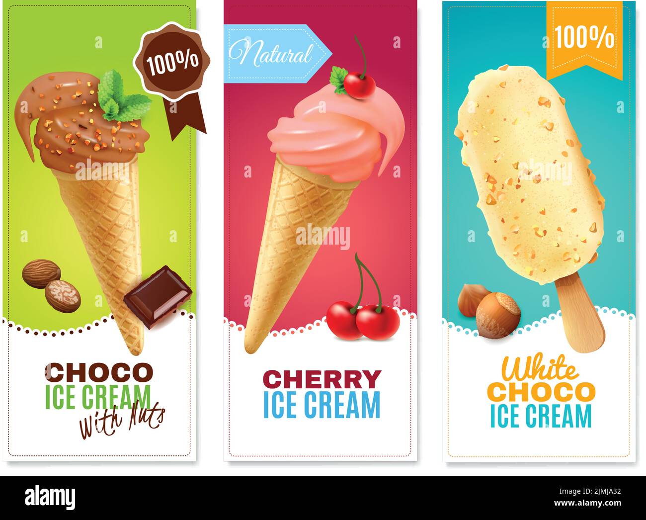 Ice cream realistic vertical banners with advertising of chocolate and ...