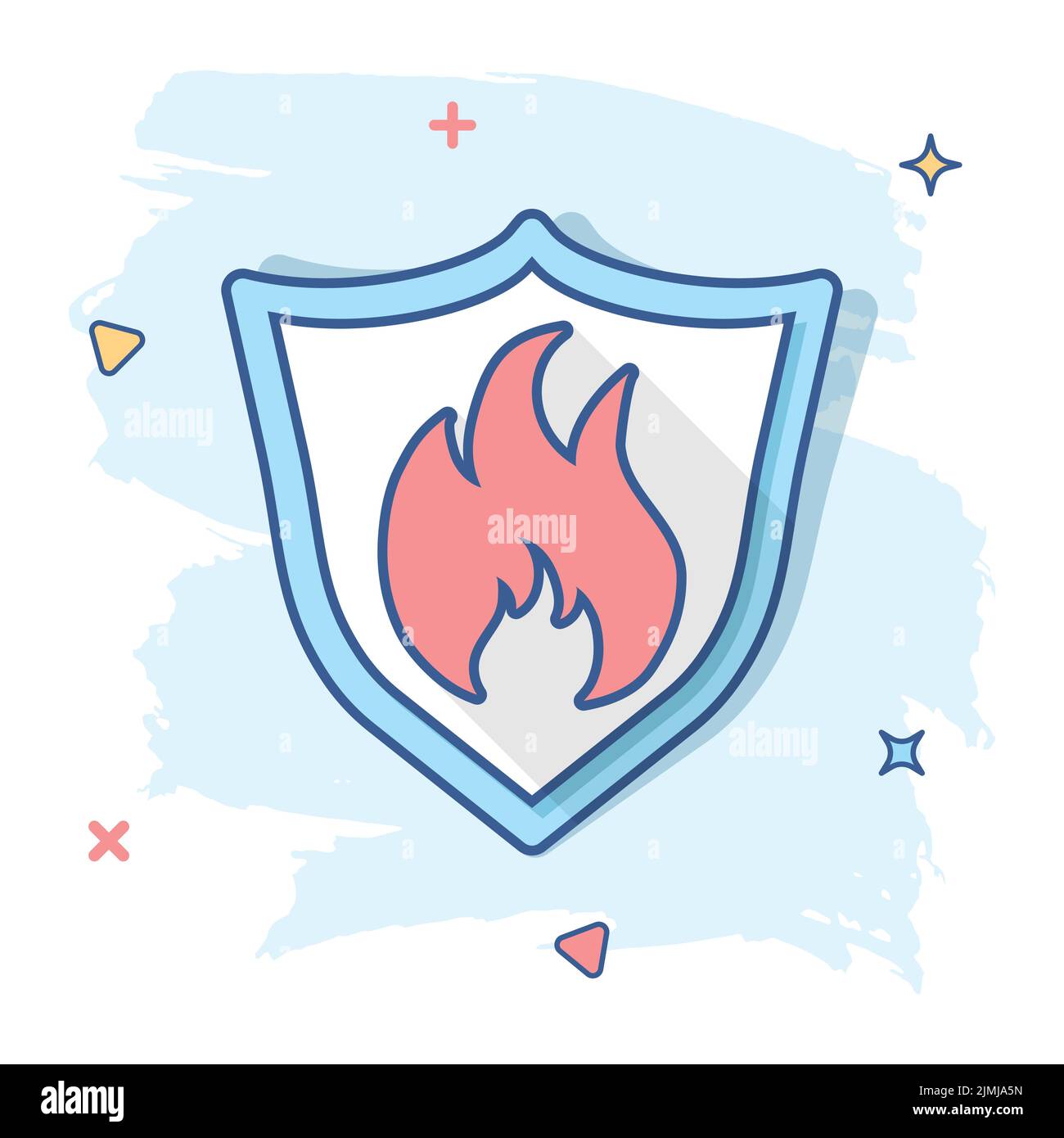 Vector cartoon fire warning shield sign icon in comic style. Flame ...