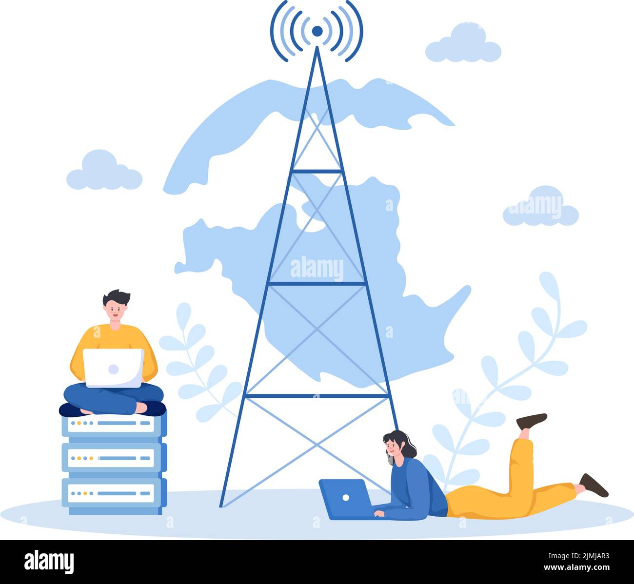 ISP or Internet Service Provider Cartoon Illustration with Keywords and ...