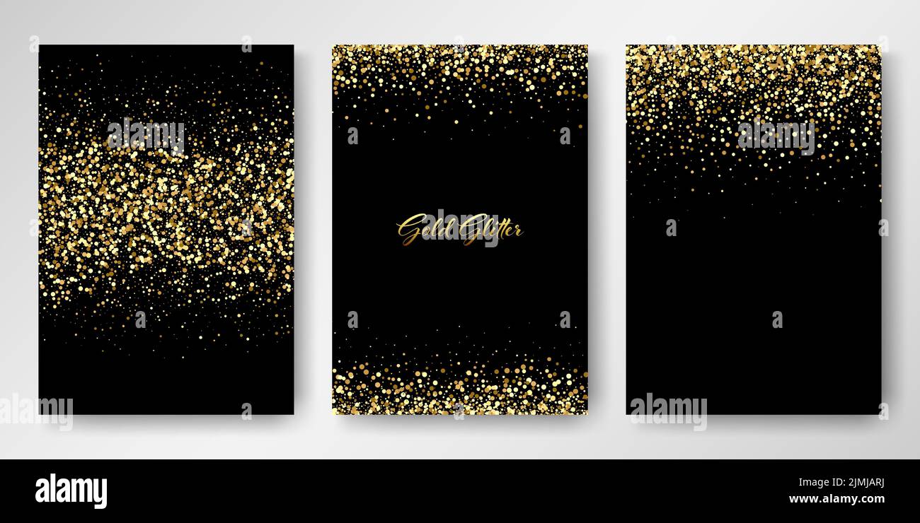 Three gold glitter invitation design templates. Holiday cards ...