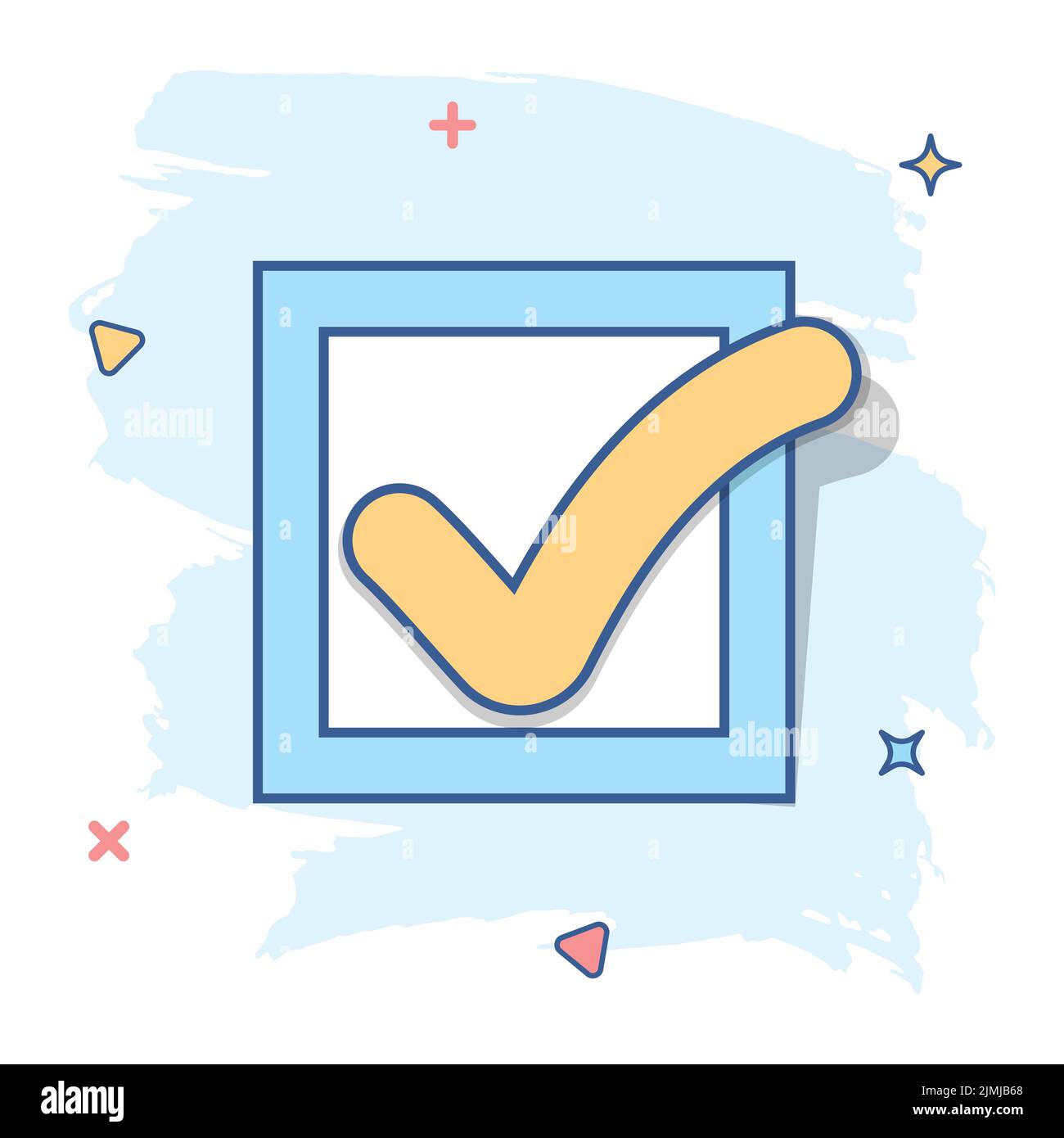 Cartoon check mark icon in comic style. Approved illustration pictogram ...