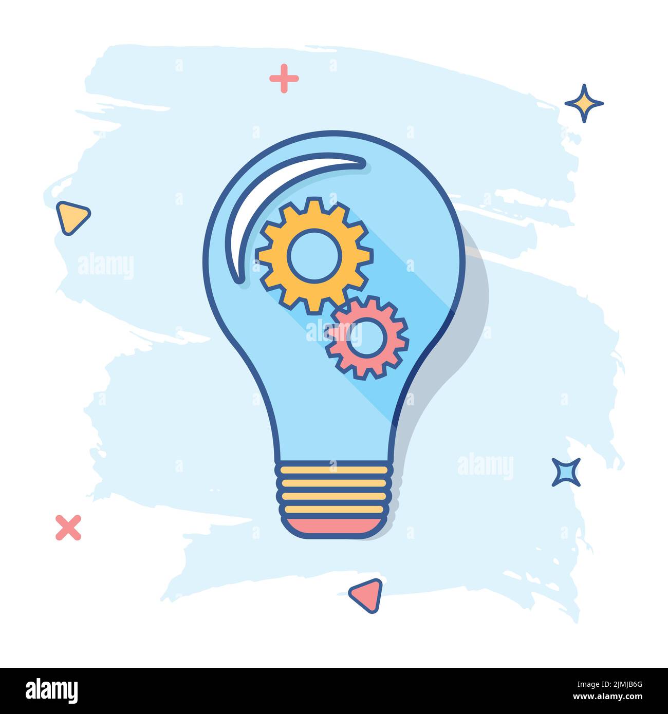 Cartoon light bulb with gear icon in comic style. Idea illustration ...