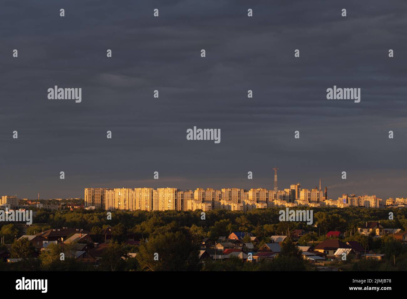 Panoramic view of city with skyline with blue sky with tall buildings ...