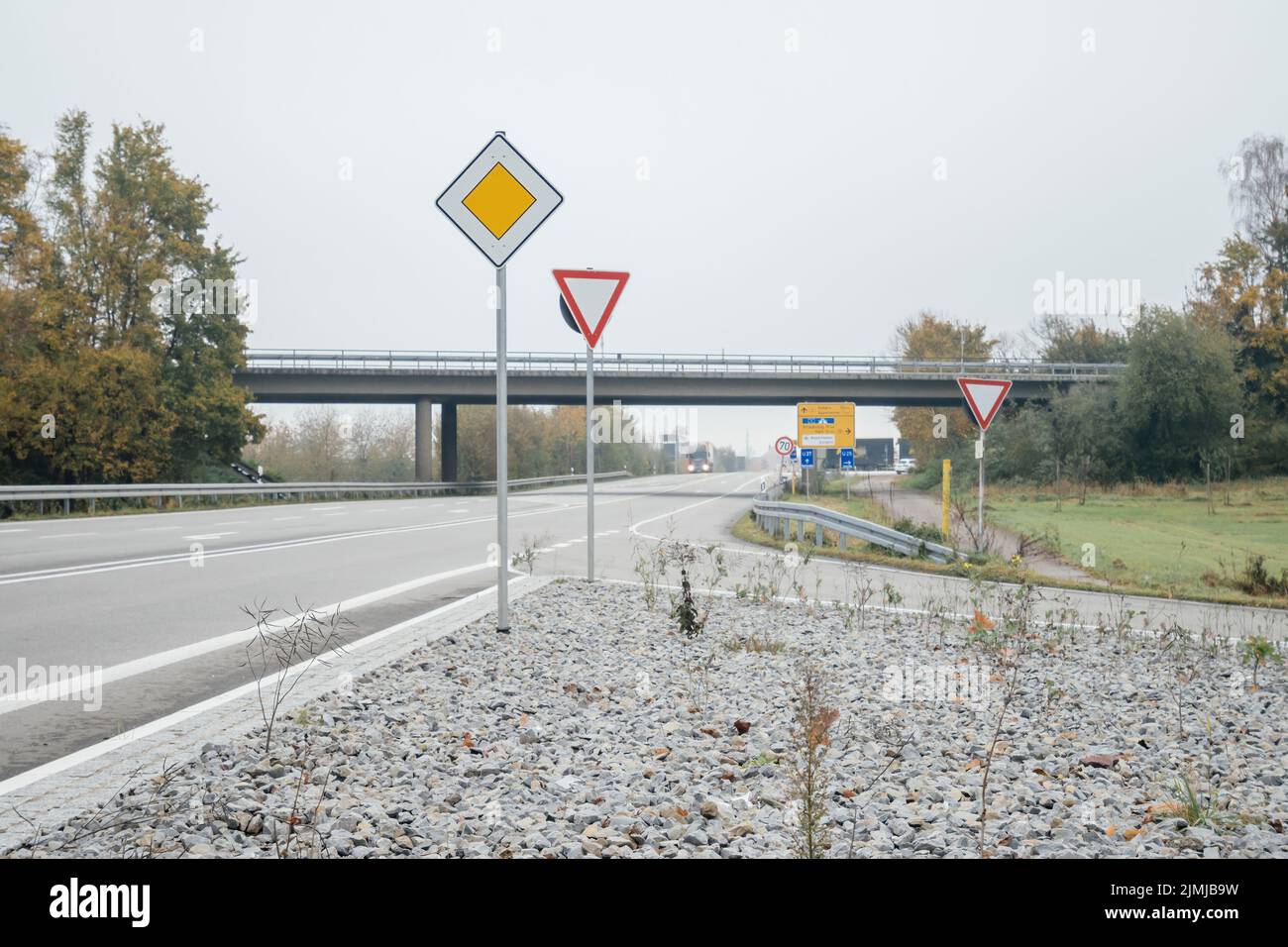 Preference road signage on German highway autobahn meaning traffic on ...