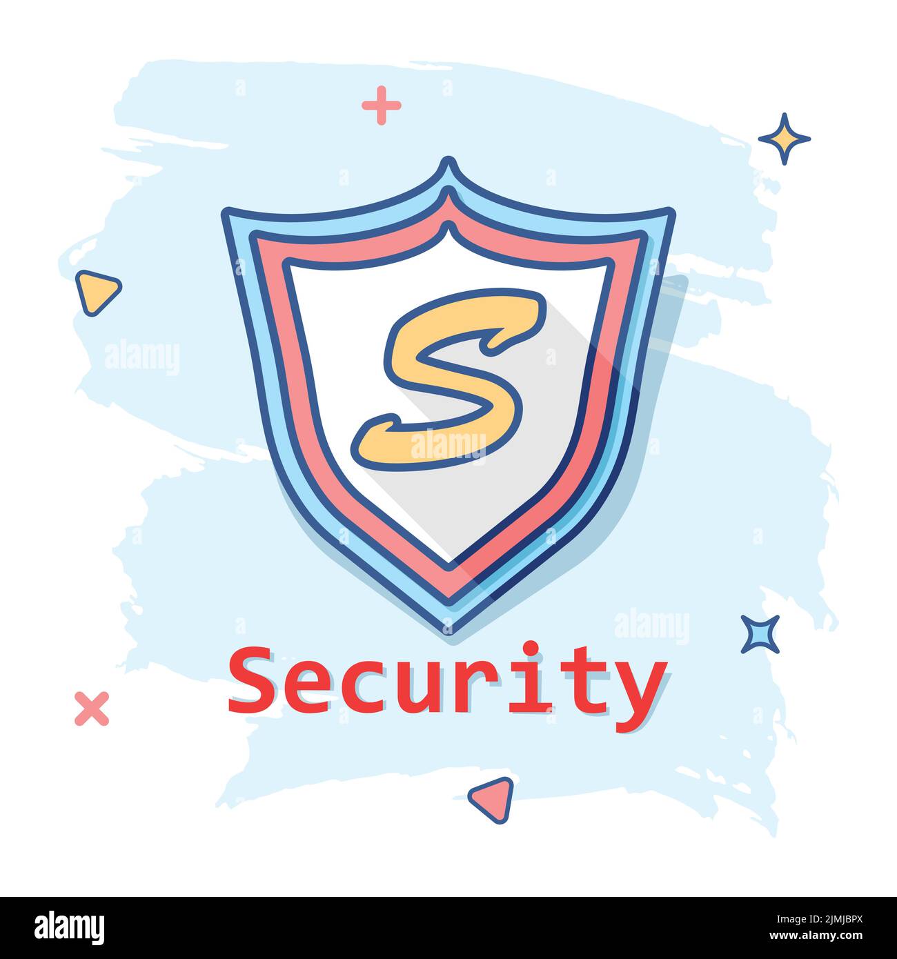 Vector cartoon shield protection icon in comic style. Protect security ...