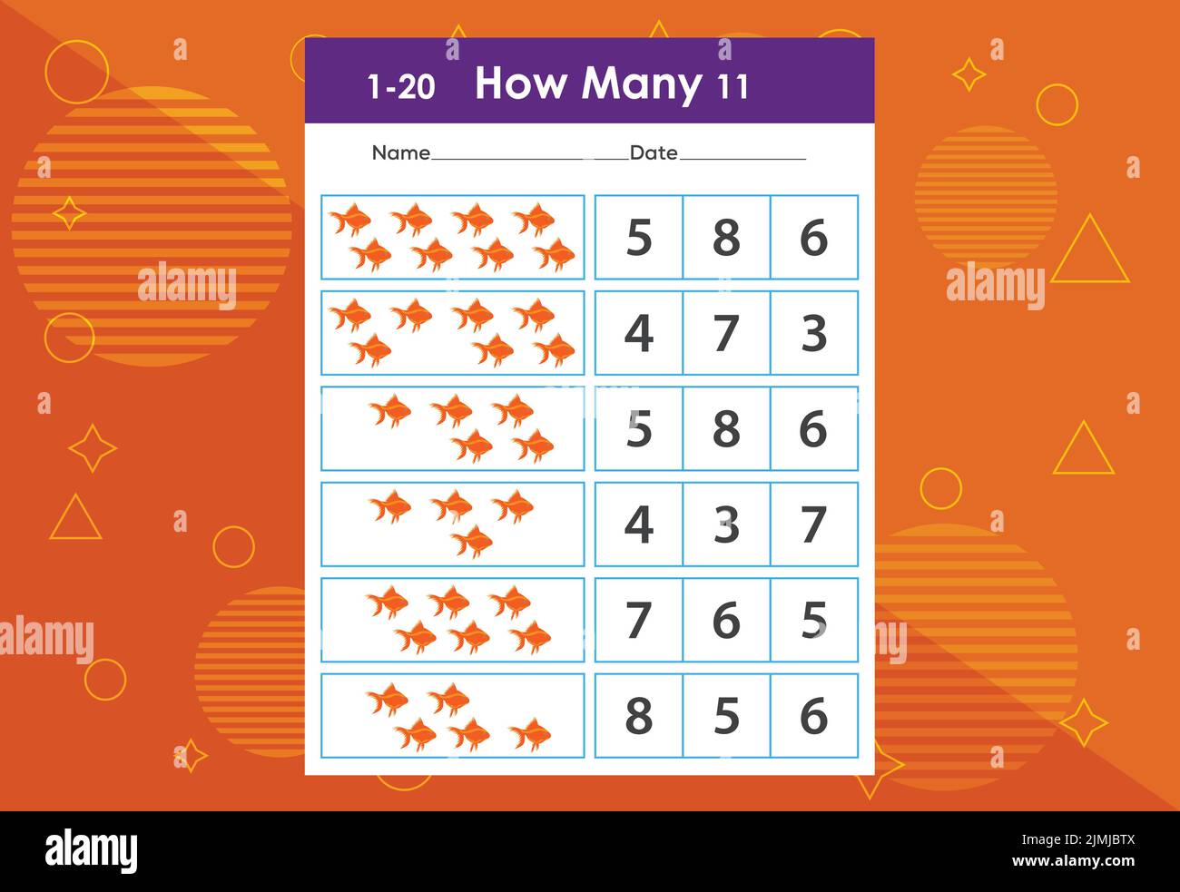 How many fishes task worksheet. Educational children's game worksheet ...