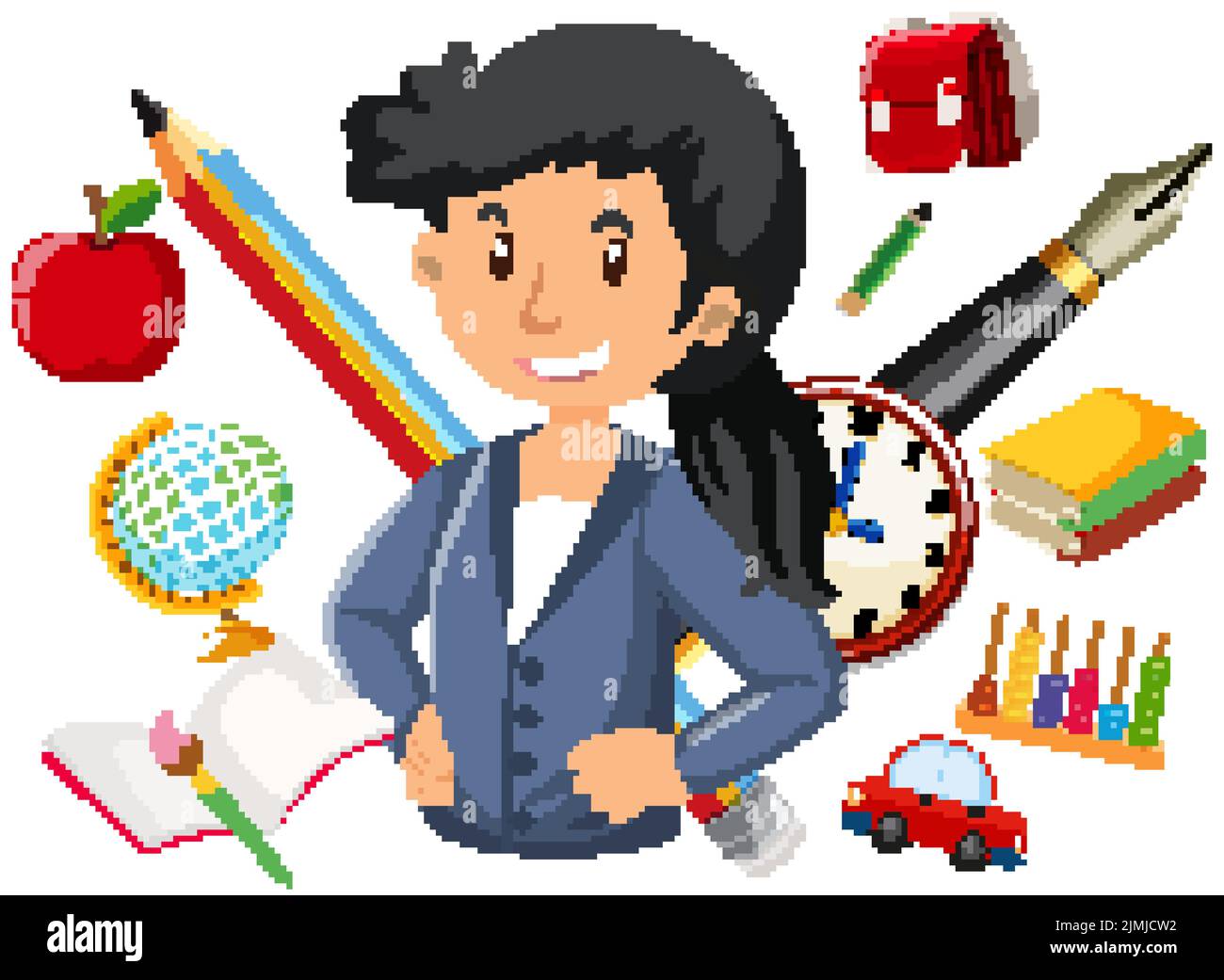 Teacher woman with school elements illustration Stock Vector Image ...