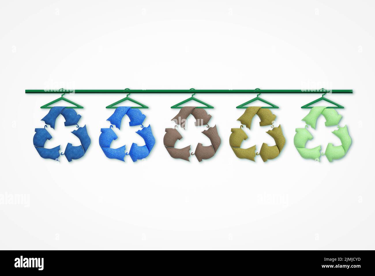 3D illustration recycle clothes and textiles icon on hanger ...