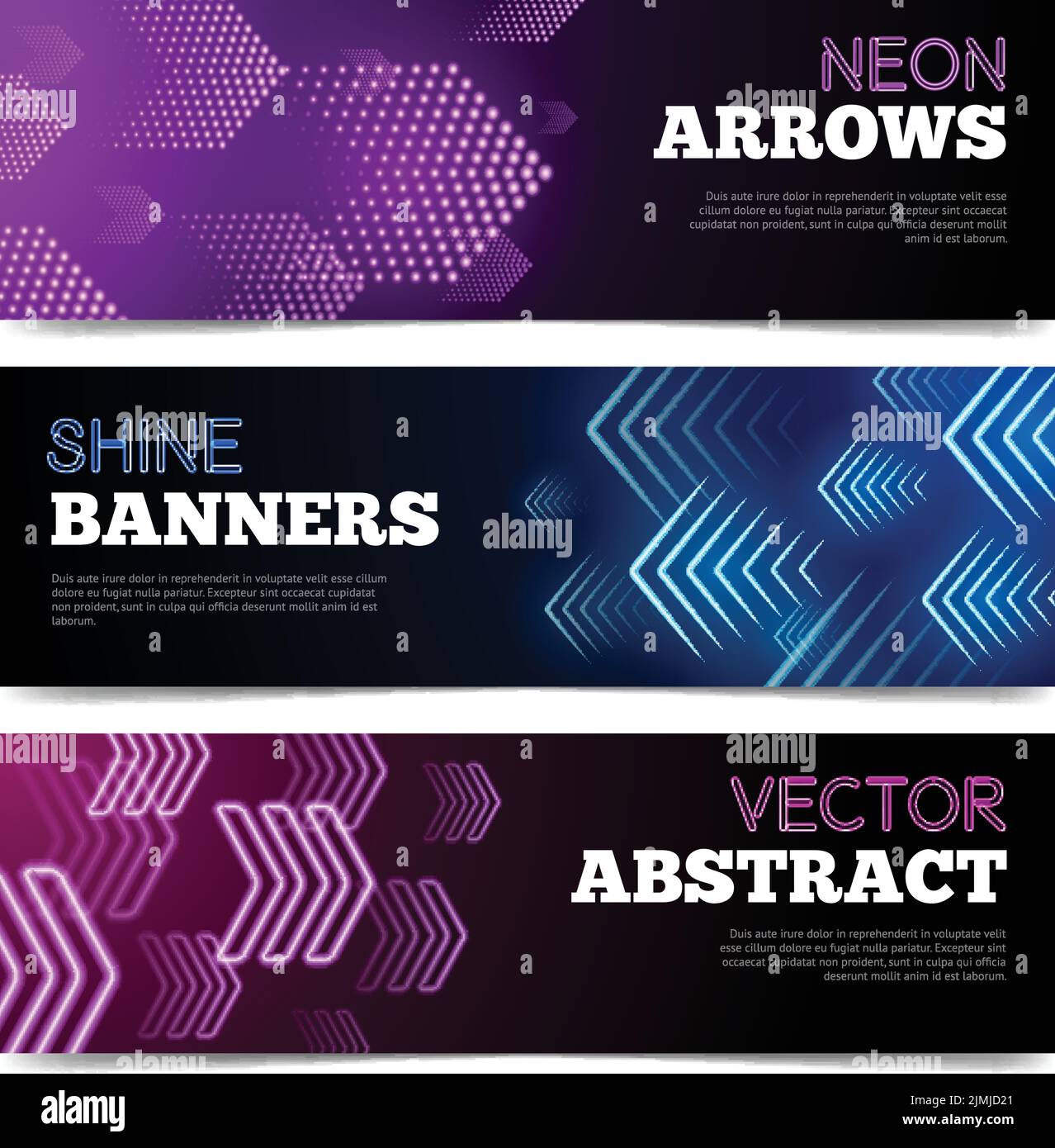 Light signboards horizontal realistic banners set with neon arrows ...