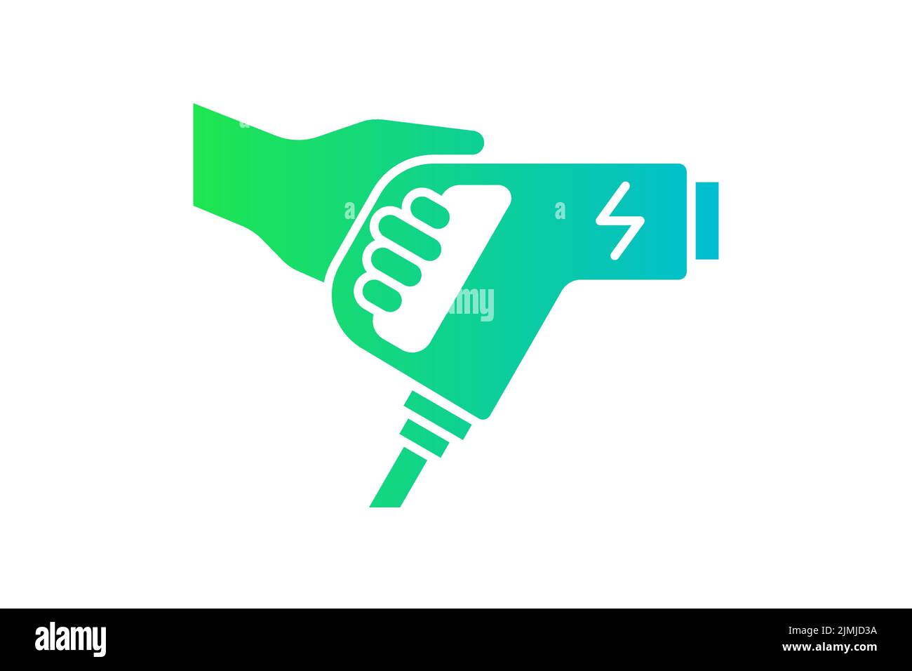 Hand holding electric charger connector green gradient icon. Electrical ...